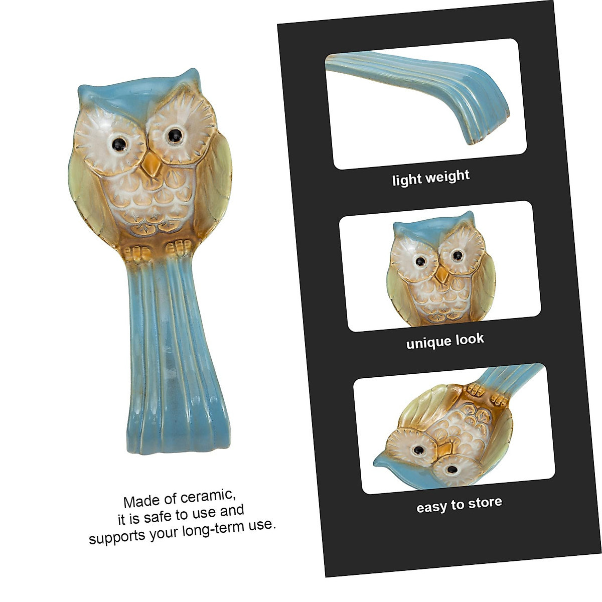 Yardwe Owl Spoon Holder Decorating Tools Buffet Serving Utensils Soup Spoons Ceramic Utensil Rest Dish Ceramic Ladle Rest Owl Spoon Rest Ceramic Scoop Holders Ceramic Spoon Rest Blue Fork