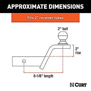 CURT 45155 Fusion Trailer Hitch Mount with 2-Inch Ball & Pin, Fits 2-In Receiver, 7,500 lbs, 2" Rise, black