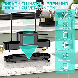 FUNKYLEE Sponge Holder for Kitchen Sink, Sink Caddy with Brush Holder, Kitchen Sink Organizer and Storage, for Sponges, Hand and Dish Soap Dispensers, Dish Brushes and Towels