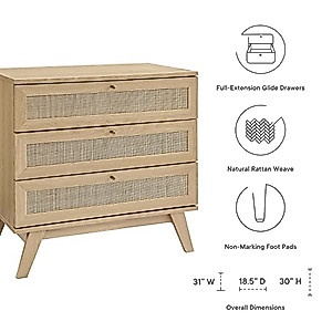 Modway Soma 3-Drawer Dresser in Oak, 31 x 18.5 x 30