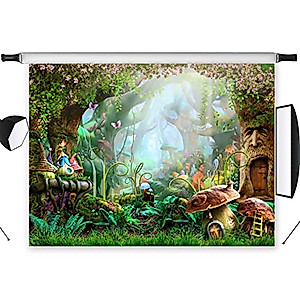 7x5ft Enchanted Forest Photo Backdrop, Fairy Tale Wonderland Backdrop, Alice and Wonderland Backdrop ​for Girl Princess Birthday Party Newborn Baby Shower Banner Decoration Photo Booth Prop