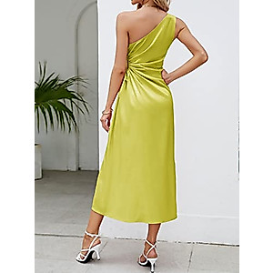 MEROKEETY Summer Dress for Women 2023 Satin One Shoulder Sleeveless Wedding Guest Maxi Dress,Olive,M
