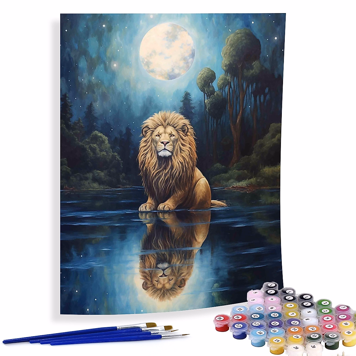 Diymood Paint by Numbers for Adults Lion, DIY Oil Painting Moon Acrylic Paint by Number Kits for Kids Adults Beginner for Home Wall Decor 16x20 inch