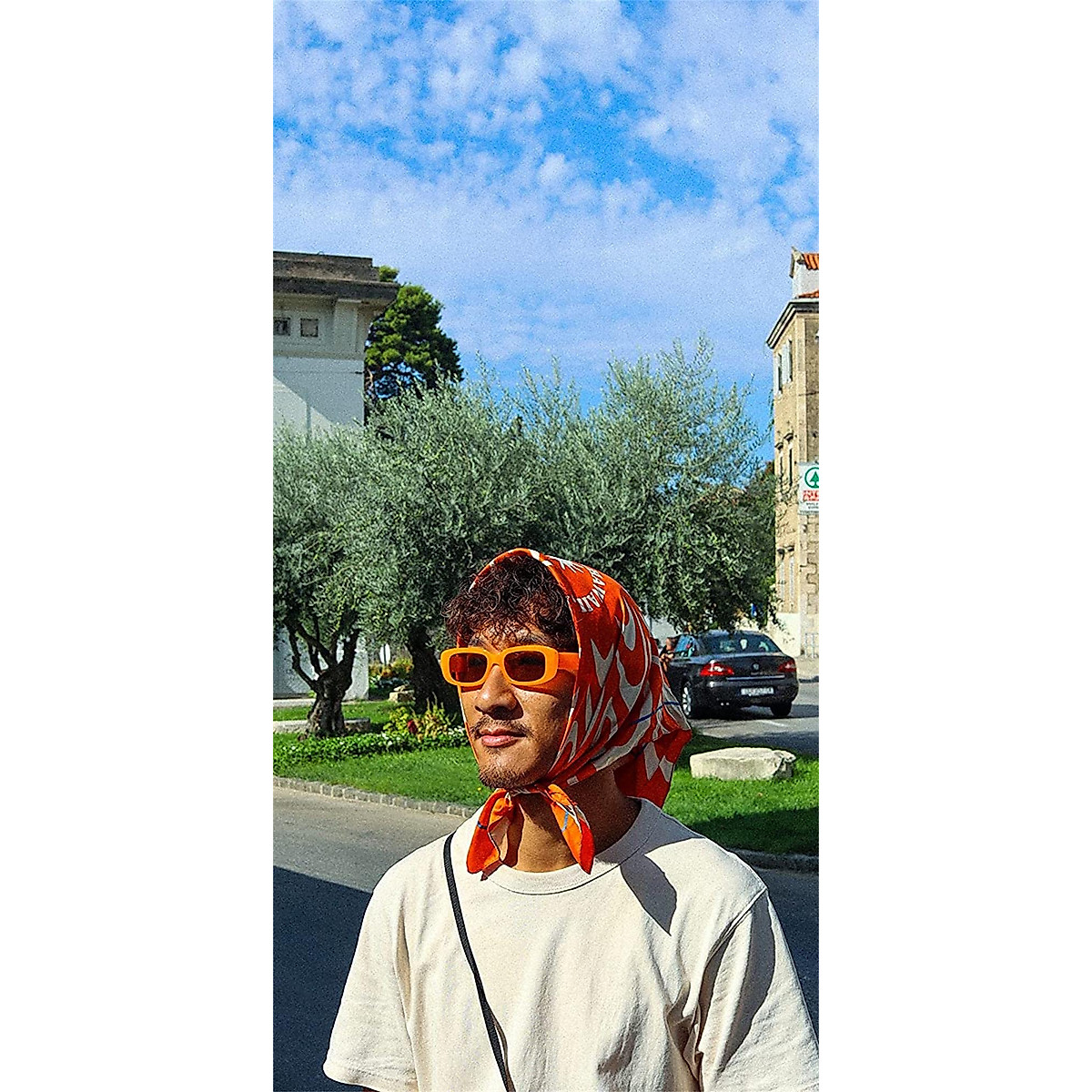 ADE WU Rectangle Sunglasses for Women Men Retro 90s Sunglasses Trendy Orange Frame Glasses Y2K Brown Lens Shades