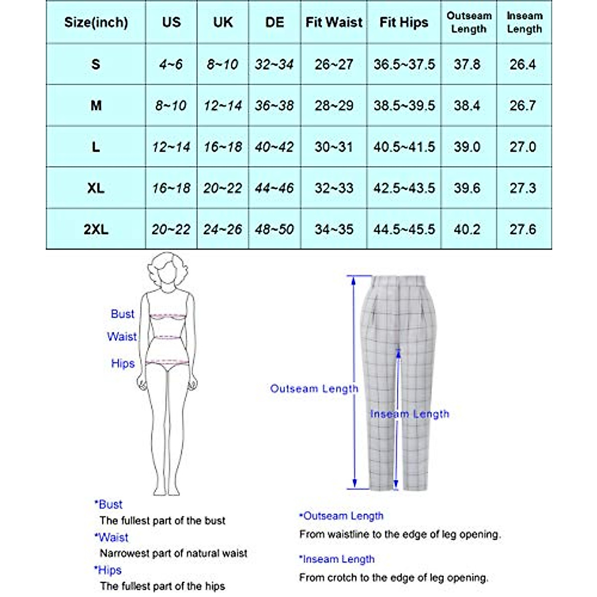 Women Pants Elastic Waist Plaid Pants with Pockets Medium