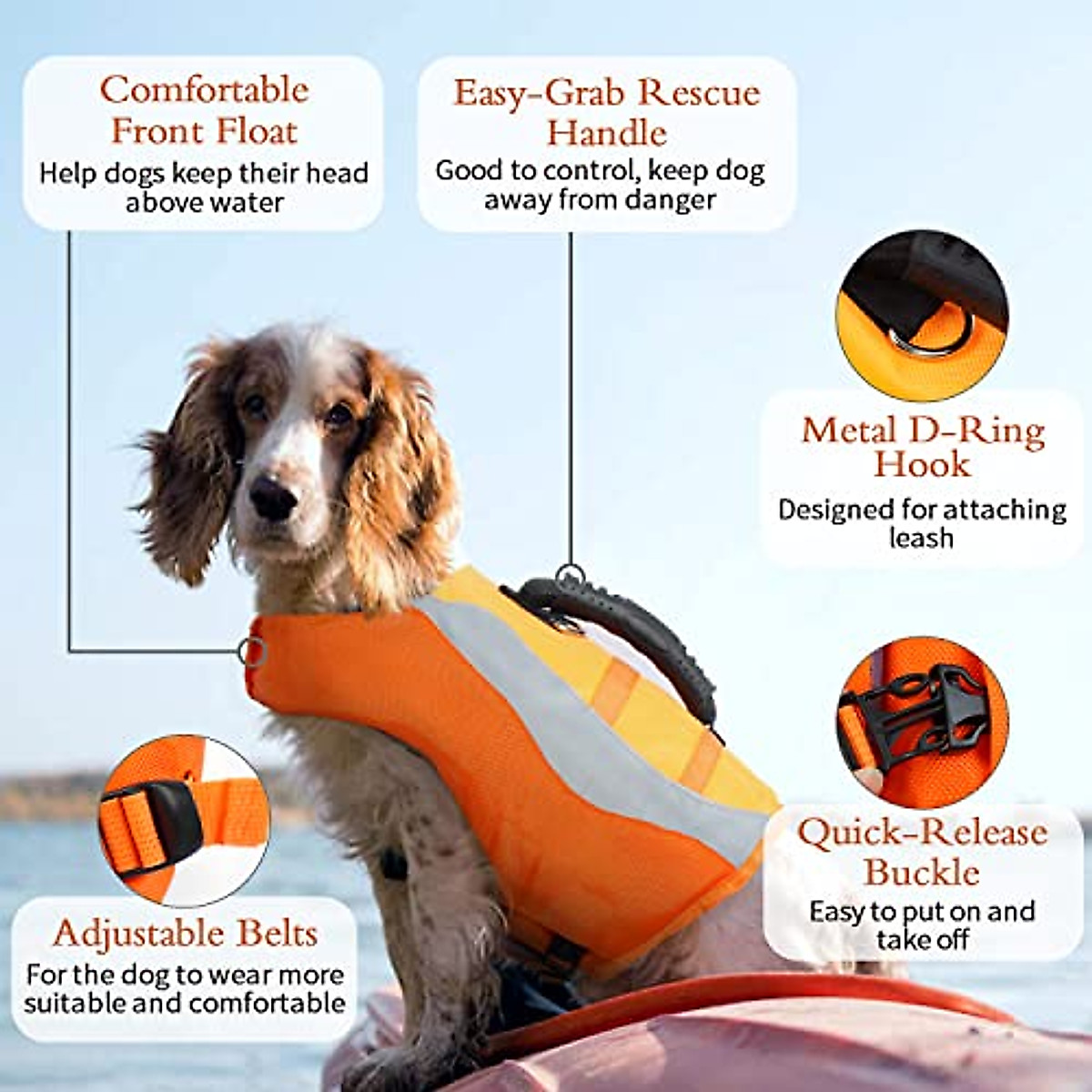 Dog Life Jacket Ripstop Dog Life Vest for Boating Swimming，Reflective Dog Life Preserver with Rescue Handle & Leash Ring, Small Medium Dogs Lifesaver Floating Swimsuit French Bulldog Bathing Suit