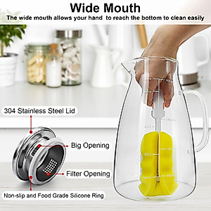 Glass Pitcher with Lid and Handle,68 OZ Glass Water Jug with Spout for Cold&Hot Drinks - Heat Resistant Borosilicate Crystal Clear Glass Carafe for Sangria, Coffee, Brewed Tea, Juice, and Beverage