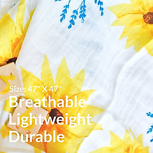Malabar Baby Hypoallergenic Baby Swaddle Blanket, Large Soft Cotton Muslin Receiving Blanket for Unisex, 47 X 47 inch Sunflower