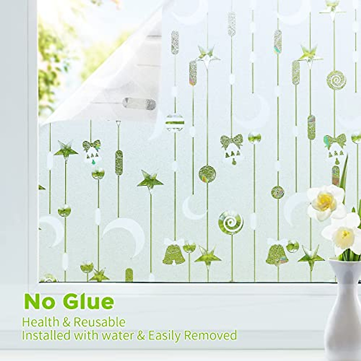 Viseeko Window Privacy Film: Decorative Window Film UV Blocking Removable Frosted Window Sticker Bell Pattern for Children Room 17.5 * 78.7 inches …