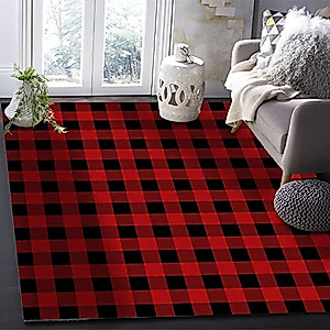 Red Black Checkered Plaid Geometric Area Rug, Black and Red Buffalo Soft Washable Carpet, Upholstery Rug with Non-Slip Backing for Kids Boys Girls Bedroom Living Room Dining Room Study 3ftx5ft