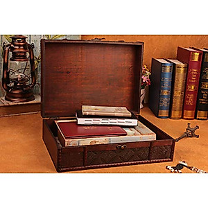 Cabilock Small Box with Lid Wooden Desktop Storage Boxes Wood Treasure Box for Books Jewelry Document Box without Lock (Coins Pattern) Keepsake Boxes with Lids