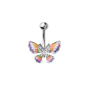 blue palm jewelry 4 - Assorted Set 14 Gauge 3/8 Inch 316L Surgical Steel Barbell Belly Button Navel Rings Dangles Butterfly CZ B631 Color Yellow Purple Pink Green
