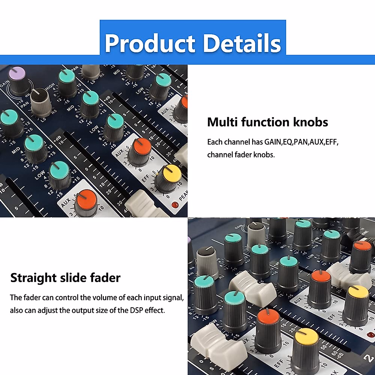 Professional Audio Mixer, STARAUDIO 4-Channel Mixing Console with USB Audio Interface, Stereo Equalizer, 16 DSP Effects, Ideal for Stage, Live Gigs, and Karaoke SPMX4002B