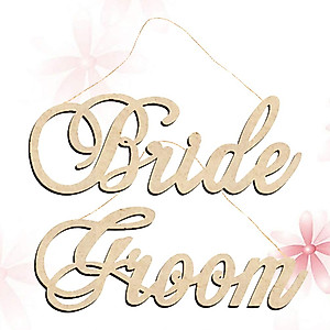 TOYANDONA Bride to be Sign 2pcs Wedding Chair Banner Bride Groom Wood Sign Letter Wall Hanging Decoration Wedding Photo Booth Prop Anniversary Party Decor Supplies Beige Bride and Groom Chair Signs