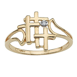 PalmBeach Jewelry 10K Solid Yellow or White Gold Genuine Diamond Accent Triple Cross Ring Size 8