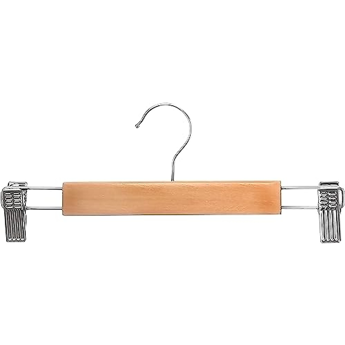 10 PACK Wooden Skirt Hangers with Clips - Smooth Finish Solid Wood Pants Hangers with clips - Natural Wood Color - Clip Hanger for Pant, Skirts, Slacks