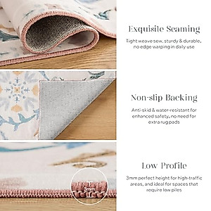 Phantoscope Hallway Runner Rug 2'x10', Washable Non-Slip Boho Rug Runner with Rubber Backing, Ultra-Thin Classic Floral Painting Stair Runner for Kitchen Entryway Bathroom Stairway, Beige Pink/Floral