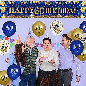 60th Birthday Decorations for Men Women Navy Blue and Gold 60th Birthday Yard Banner and 18 PCS 60th Birthday Balloons Birthday Party Supplies for Anniversary Birthday Party Indoor Outdoor Yard Decor