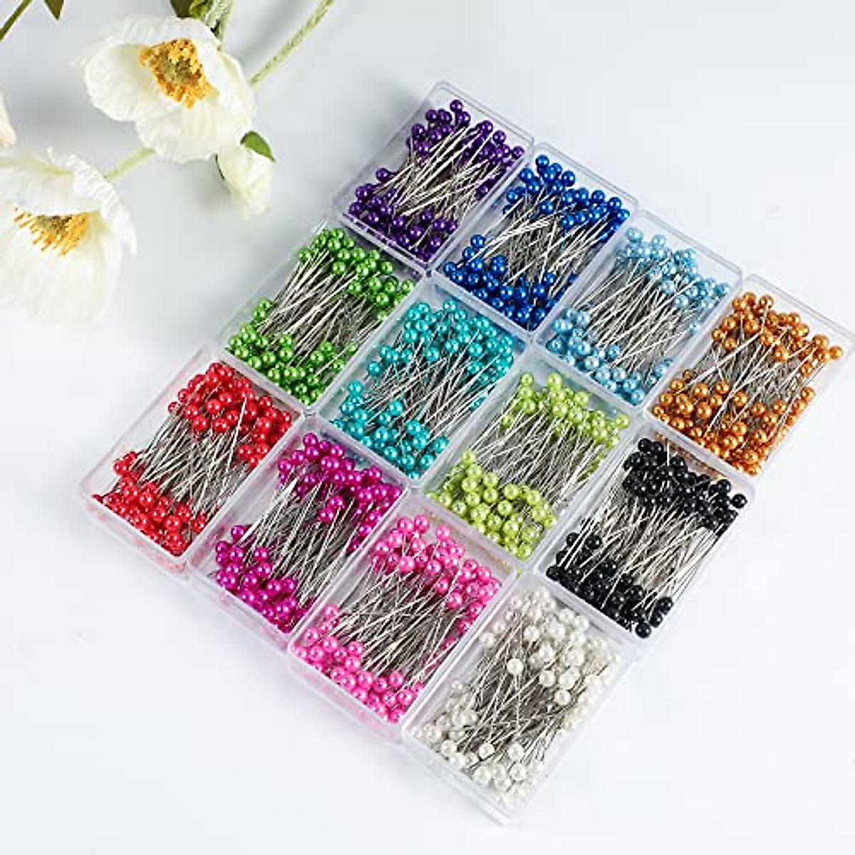 AIEX 1200 Pieces Sewing Pins Multicolor Head Pins Straight for Dressmaker Jewelry Decoration Sewing Projects(1.57inch)
