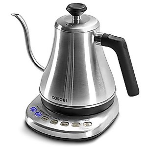 COSORI Electric Gooseneck Kettle with 5 Variable Presets, Pour Over Kettle & Coffee Kettle, 100% Stainless Steel Inner Lid & Bottom, 1200 Watt Quick Heating, 0.8L, Silver