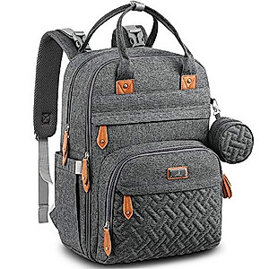 BabbleRoo Diaper Bag Backpack, Nappy Changing Bags Multifunction Waterproof Travel Back Pack with Changing Pad & Stroller Straps & Pacifier Case, Unisex and Stylish (Dark Gray)