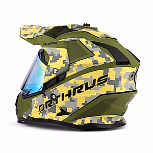 Orthrus DOT certified Dual Sport MultiCam Adventure Motorcycle Helmet UV protected visor for Snowmobile ATV Dirt Bike Off Road (Halo,S)