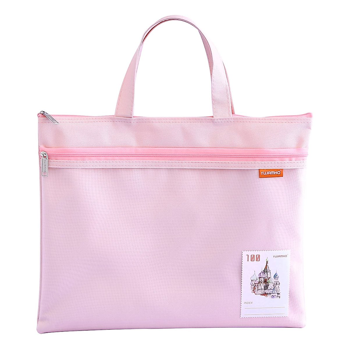 pendancy Mesh Zipper Pouch 11x13.7 in, Large Double Pocket Waterproof File Bag with Handle, A4 Size Foldable Document Storage for Puzzle Project/Cross Stitch/Travel/Office（Pink）