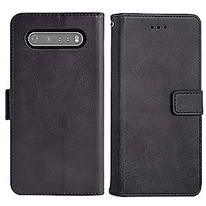 Asuwish Compatible with LG V60 ThinQ V60ThinQ 5G G9 Thin Q Wallet Case Wrist Strap Lanyard Leather Flip Cover Card Holder Stand Cell Accessories Phone Cases for LGV60 V 60 60ThinQ 60V Men Black