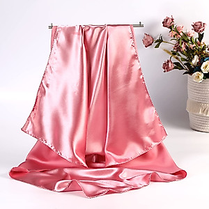 CHLINS 35" Satin Square Hair Scarf Bandanas - 3Pcs Large Silk Head Scarves Lightweight Satin Hair Kerchief Sleeping Hair Wraps (Jujube Red + Skin Powder + Haqing)