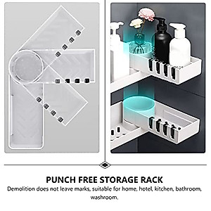 Alipis 1pc Bathroom Dorm Holder Toilet Punch Shampoo White Self Kitchen Wall-mounted Racks Adhesive Hooks Storage Shower Rack Corner Rotary Creative with Shelf Caddy Organizer