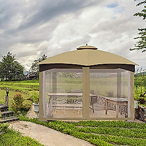 CoastShade Universal Replacement Canopy Mosquito Netting Screen Sidewalls Height 7FT for 8x8 or 10x10 or 10x12 Gazebo Canopy,Beige