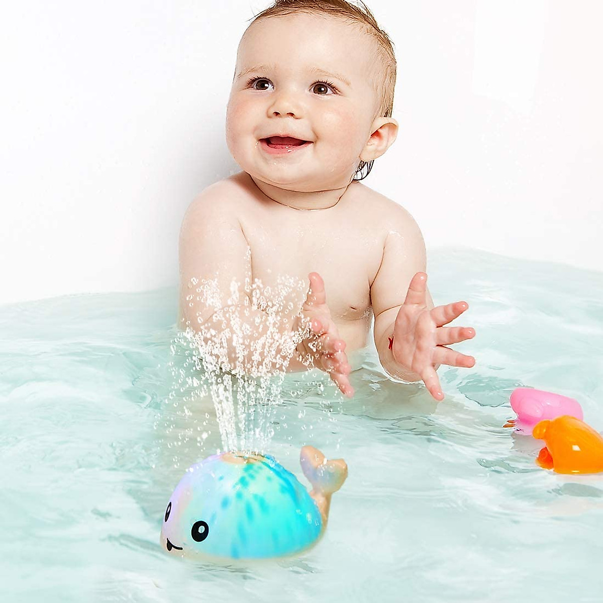 Bath Toys Water Spraying Whale Squirt Toy LED Light Up Bath Toys Bathtub Shower Pool Bathroom Toy for Baby Toddlers 1-3 Infant Kids Water Toys