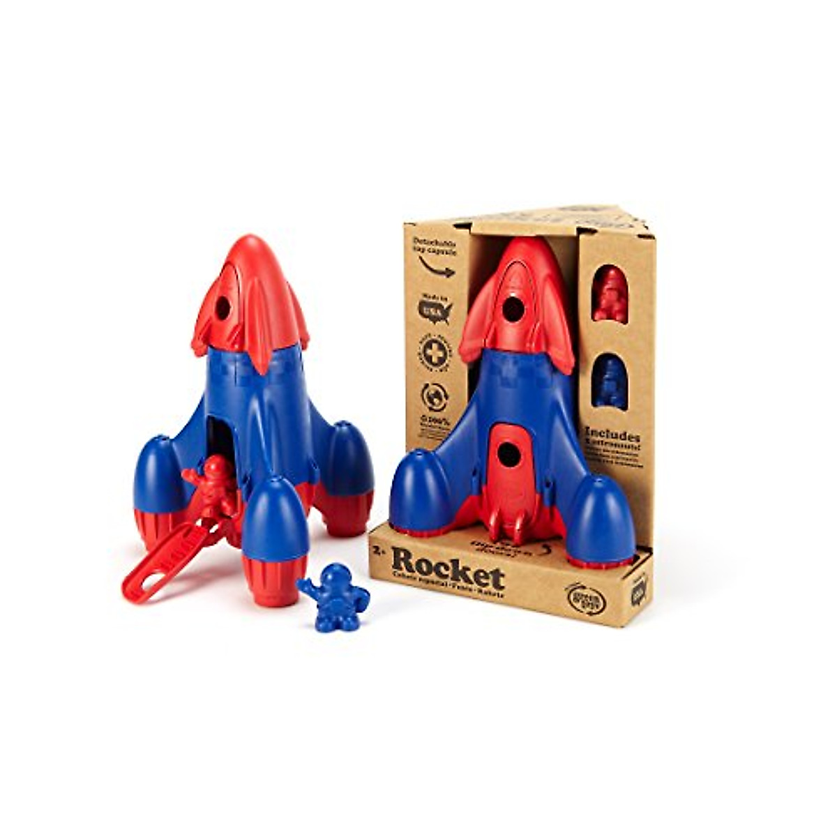 Green Toys Rocket, Red/Blue - 4 Piece Pretend Play, Motor Skills, Kids Toy Vehicle Playset. No BPA, phthalates, PVC. Dishwasher Safe, Recycled Plastic, Made in USA.