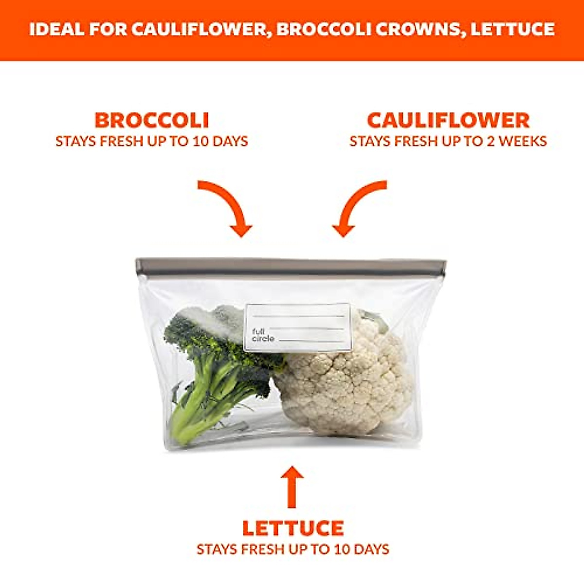 Full Circle Ziptuck Reusable Produce Bags - Set of 3 BPA-Free Food Storage Bags Includes Fruit Bag, Stalks Bag and Large Veggie Bag - Leakproof Ziplock Seal Food Saver Bags