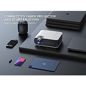 Projector with WiFi and Bluetooth, 4K Support Native 1080P Outdoor Projector YABER V8 15000 Lumens 450 ANSI 300" Display, 4P 4D Keystone&Zoom Portable Movie Projector for HDMI VGA USB iOS Android