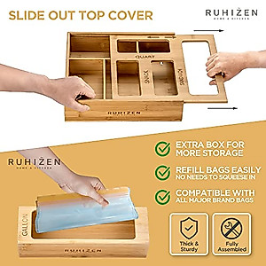Ruhizen Food Storage Bag Organizer - Bamboo Ziplock Bag Organizer for Drawer, Countertop, or Wall Mounting - Baggie Dispenser with Gallon, Sandwich, Quart, and Snack Slots