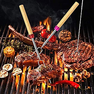 GRILLYARD Marshmallow Roasting Sticks – Smores Skewers for Fire Pit Kit– Durable Stainless Steel Camping Accessories with Wooden Handles – Practical and Easy to Use