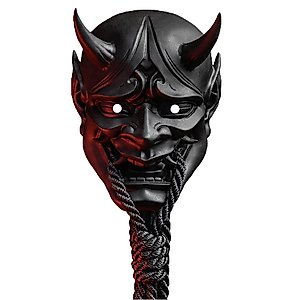 Boxwizard Samurai Oni Mask, Japanese Cosplay Latex Mask Anime Face Cover Ghostface Mask for Halloween Party (Black)