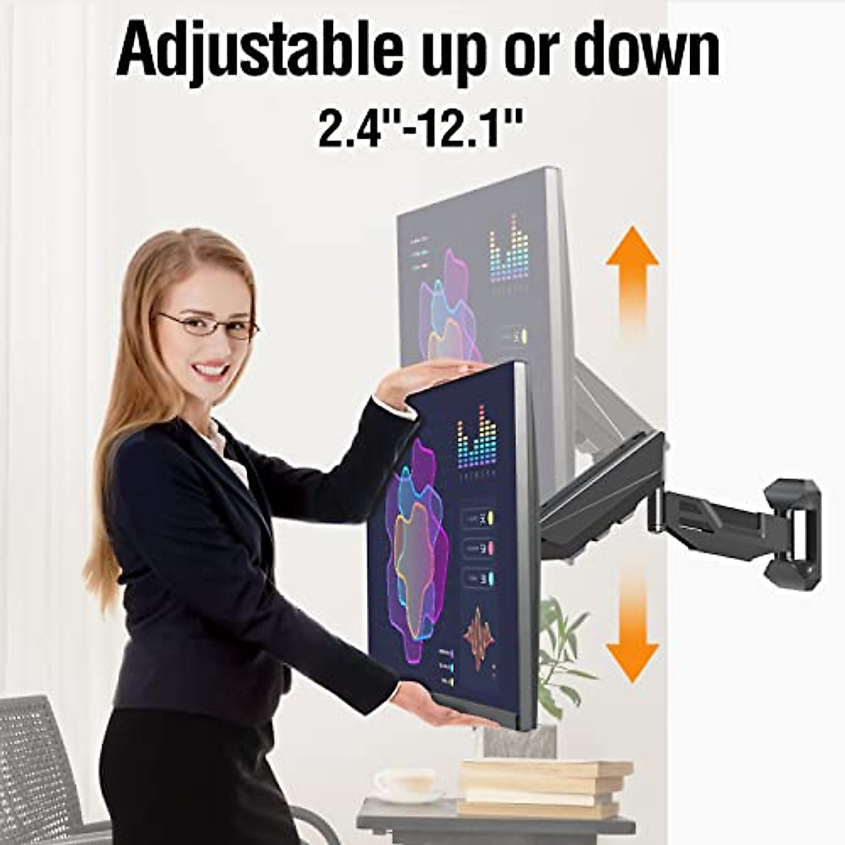 ELIVED Height Adjustable TV Wall Mount for Most 23-55 Inch TVs, Spring Arm Full Motion Swivel Tilt Articulating TV Mount Bracket Fits Max VESA 400x400mm, 44 lbs YD1010