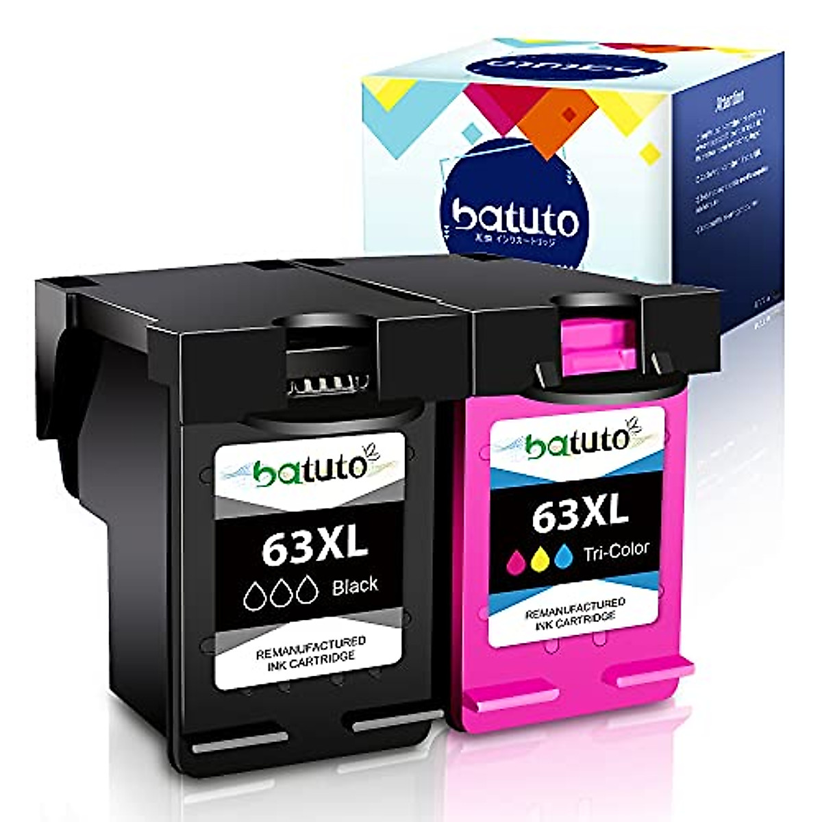 Remanufactured for HP Ink 63 Replacement 63xl Black Ink Cartridge for HP OfficeJet 3830 4650 5255 4652 Envy 4520 4510 4512 4513 4516 Deskjet 1112 3634 3639 3632 2130 for 63xl Ink Cartridge Combo Pack