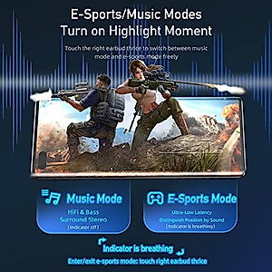 KENKUO Bluetooth Earbuds, 30ms Ultra-Low Latency, Gaming Earbuds with Breathing Light on Charging case, 13mm Driver Surround Stereo, Wireless Earphones with 35Hours Playtime, Black