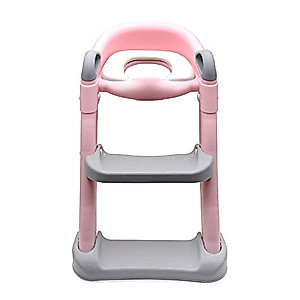HTTMT- Classic Potty Training Toilet Ladder Seat With Upgraded Cushion Step Stool Ladder Toilet Chair/Toilet Trainer for Baby Toddler Kids Children In Pink [P/N: ET-BABY002-PINK-C]