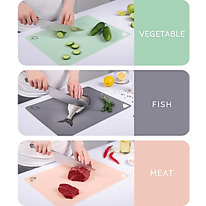 Extra Thin Flexible Cutting Boards for Kitchen - Cutting Mats for Cooking, Colored Cutting Mat Set with Easy-Grip Handles | Non Slip Cutting Sheets, Flexible Plastic Cutting Board Set of 3 (15"x12")
