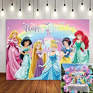 Princess Birthday Backdrop Princess Theme Photography Background Girls Party Supplies Princess Baby Shower Decorations Cake Table Banner Kids Photo Booth Props 7x5FT