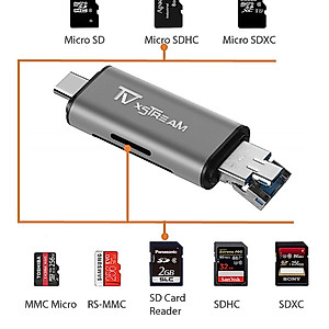 SD Card Reader, Storage Expansion OR File Transfer KIT for FIRESTICKS, Media Devices, Gaming Systems, 3-in-1 USB 2.0 / USB C/Micro USB Card Reader - SD Card, Micro SD, Includes OTG Cable