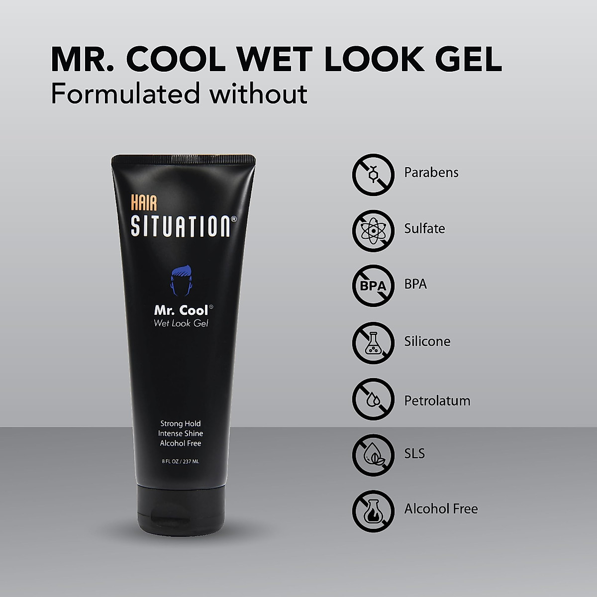 Hair Situation Mr. Cool Wet Look Hair Gel - Strong Hold, High Shine, Alcohol-Free, Clear Styling Formula, Anti-Humidity Frizz Control, Non-Flaking, Non-Greasy, Long-Lasting for All Hair Types 8 Fl Oz