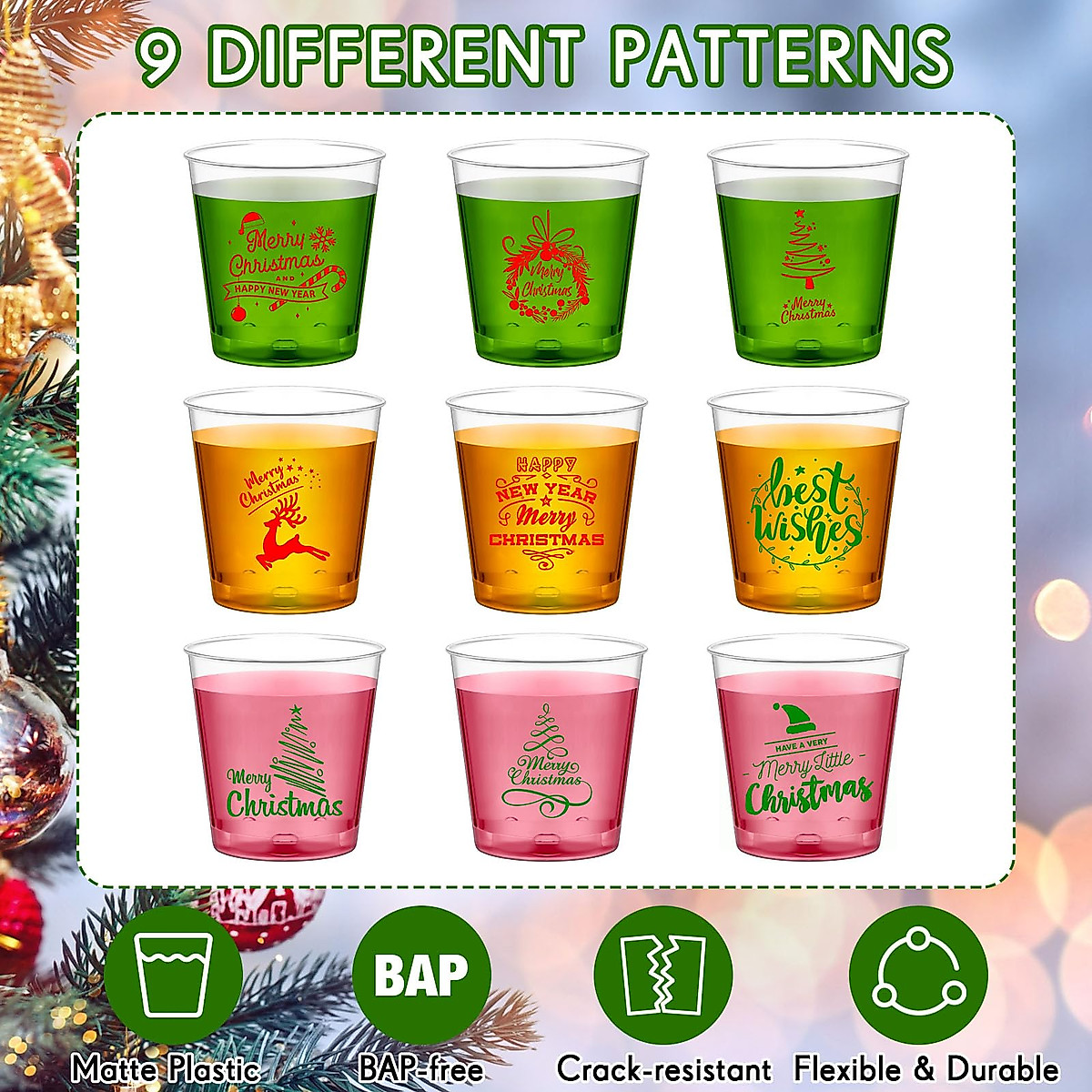 Yaomiao 300 Pieces Christmas Plastic Glasses 2 oz Christmas Party Transparent Cups Bulk Disposable Plastic Drinking Tasting Cups Christmas Shot Glasses for Adults for Whiskey Xmas Party Supplies
