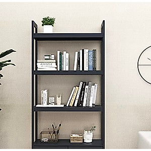 4 Tier Modern Bookshelf with Cabinet, Tall Bookcase with Woven Cane Doors, Freestanding Wood and Metal Display Shelf Unit for Living Room, Bedroom, Office (31.5" W x 11.8" D x 70.8" H, Black)