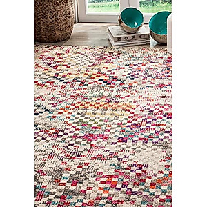 SAFAVIEH Monaco Collection 8' x 11' Grey/Multi MNC241G Boho Pixel Abstract Non-Shedding Living Room Bedroom Dining Home Office Area Rug