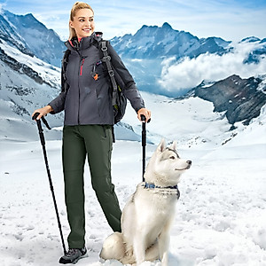 Toomett Ski Pants Women Waterproof Snow Winter Insulated Warm Outdoor Fleece Lined Hiking Pants with Zipper Pockets,209, Army Green,28